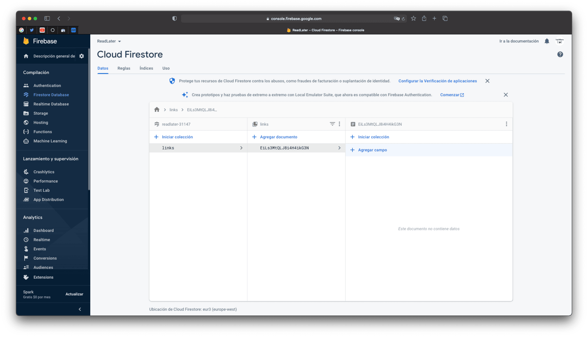 馃敟 Firebase Cloud Firestore Base De Datos Ios Swift Y Xcode 5 3485